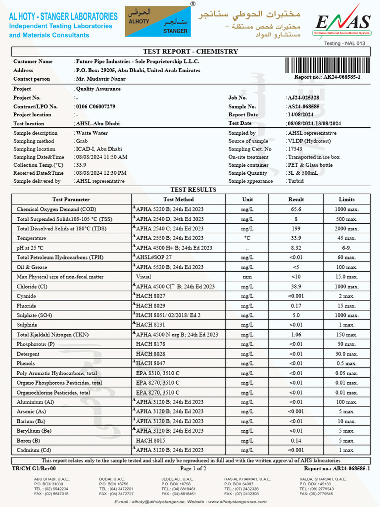 Waste Waste Test Report - Non Potable | PDF | Environmental Science ...