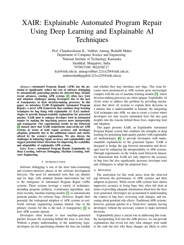 Explainable Automated Program Repair Final Paper | PDF | Software Bug | Artificial Intelligence