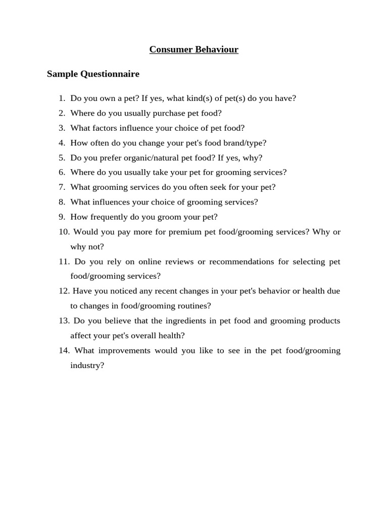 Consumer Behaviour Questionnaire | PDF