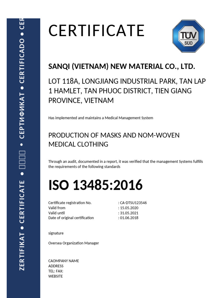 SANQI Vietnbam CERTIFICATE tuv | PDF