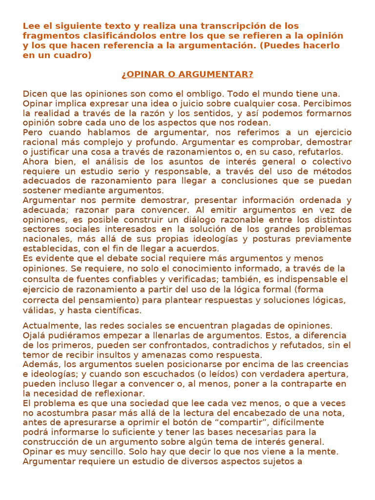 1 - Opinar o Argumentar | PDF | Razón