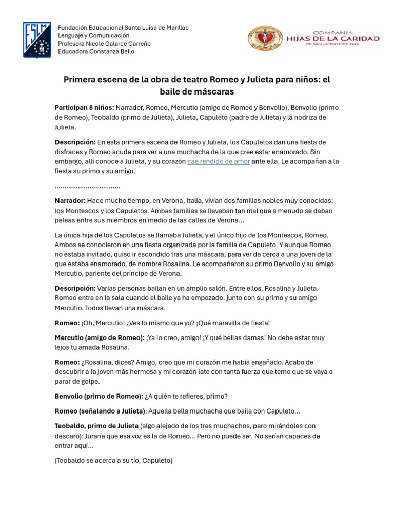 Guión Romeo y Julieta | PDF | Romeo y Julieta | Tragedias de Shakespeare