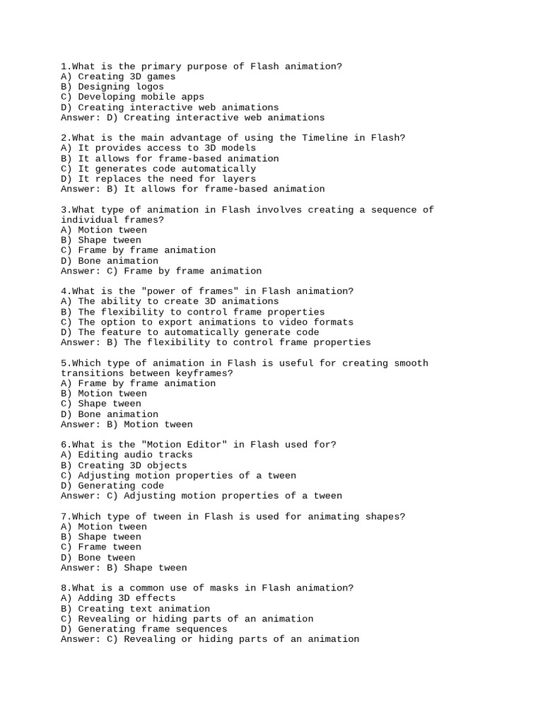Unit 3 - MCQ - Animation | PDF | 3 D Computer Graphics | Computer Animation