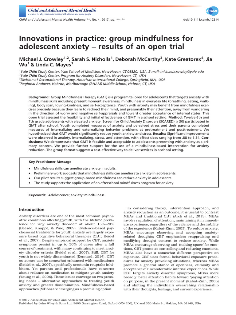 Group Mindfulness For Adolescent Anxiety | PDF | Cognitive Behavioral ...