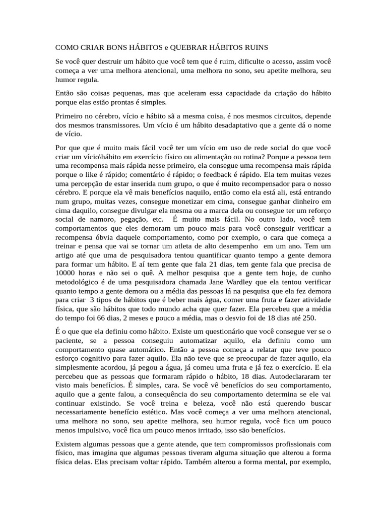COMO CRIAR BONS HÁBITOS e QUEBRAR HÁBITOS RUINS | PDF | Alimentos | Tempo COMO CRIAR BONS HÁBITOS e QUEBRAR HÁBITOS RUINS | PDF | Alimentos | Tempo