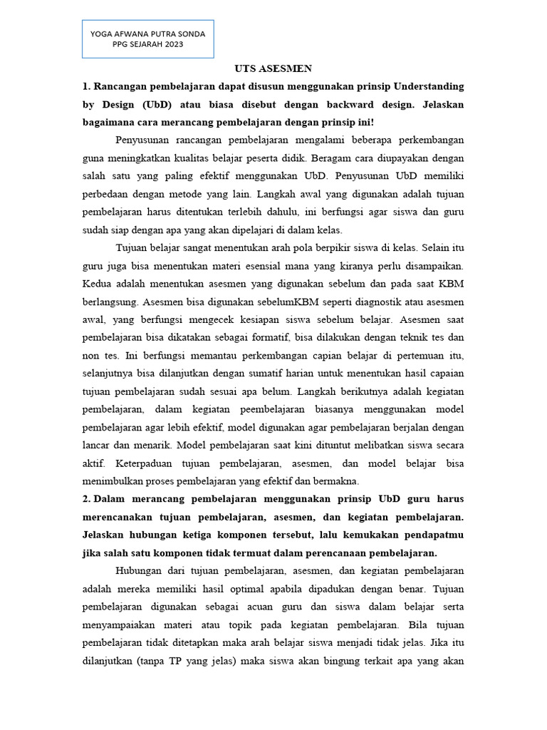Uts - Asesmen - Yoga Afwana Putra Sonda - PPG Sejarah 2023 | PDF