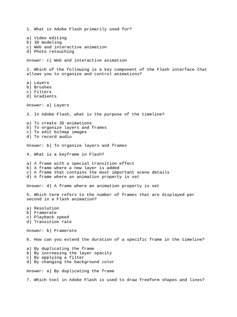 Unit 4 - MCQ - Animation | PDF | Adobe Flash | 3 D Computer Graphics