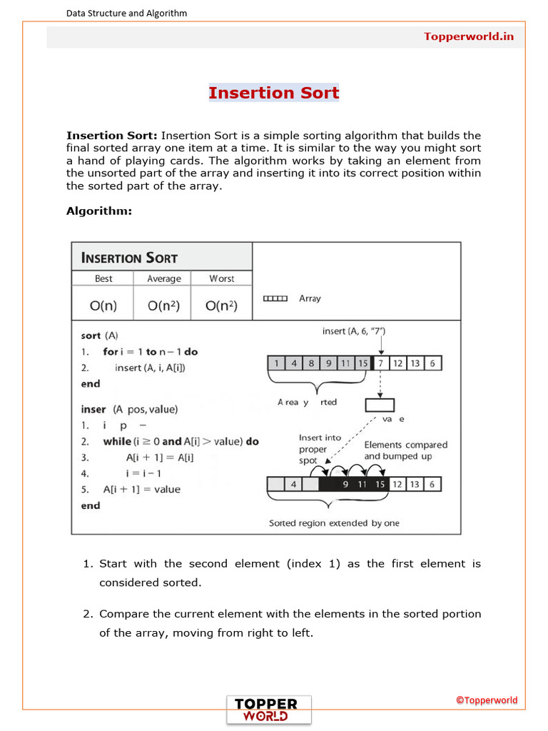 Insertion Sort 9 Pdf Computing Algorithms And Data Structures