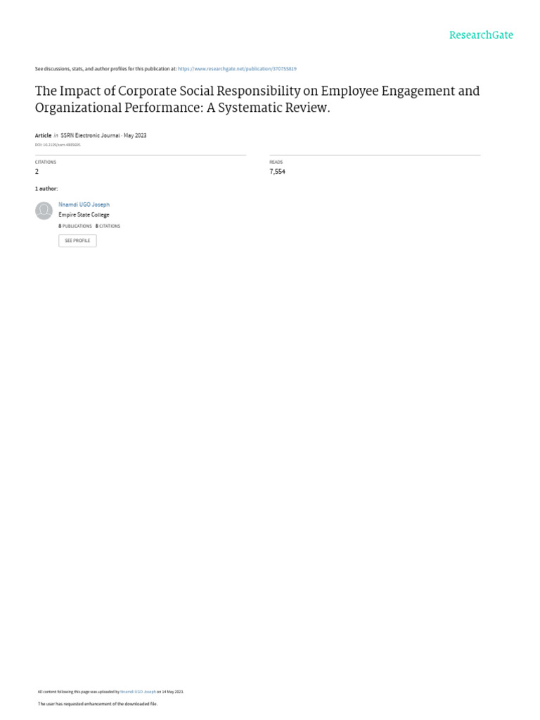 The Impact of Corporate Social Responsibility On Employee Engagement and Organizational ...