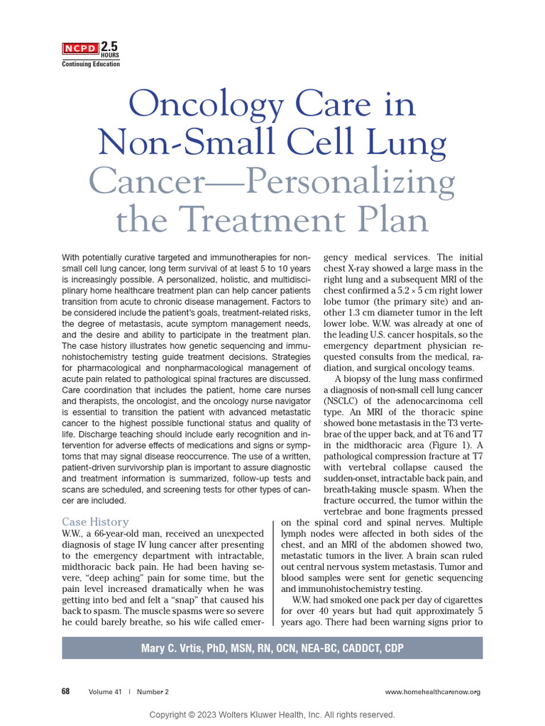 Oncology Care in Non-Small Cell Lung: Cancer-Personalizing The ...