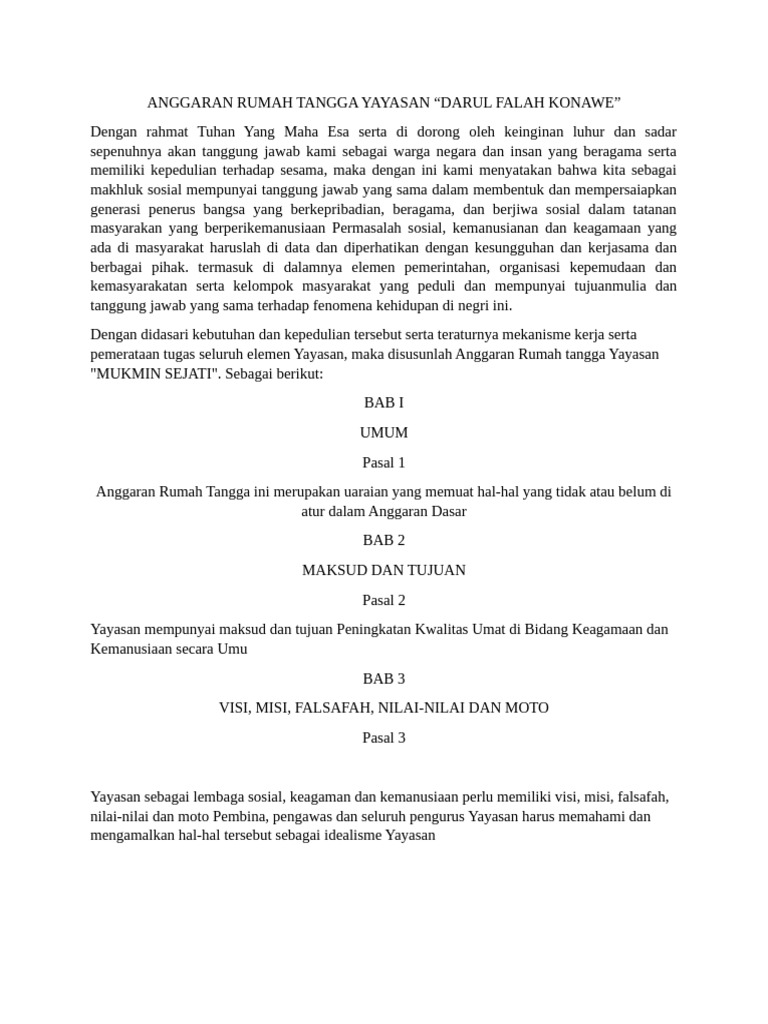 Anggaran Rumah Tangga Yayasan Dafa | PDF