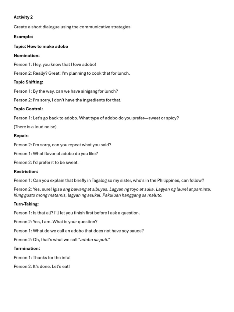 Activity 2 Communication Strategies | PDF Activity 2 Communication Strategies | PDF