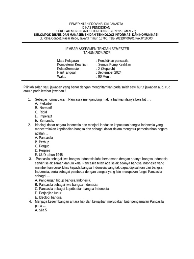Soal ATS Kelas 1 | PDF