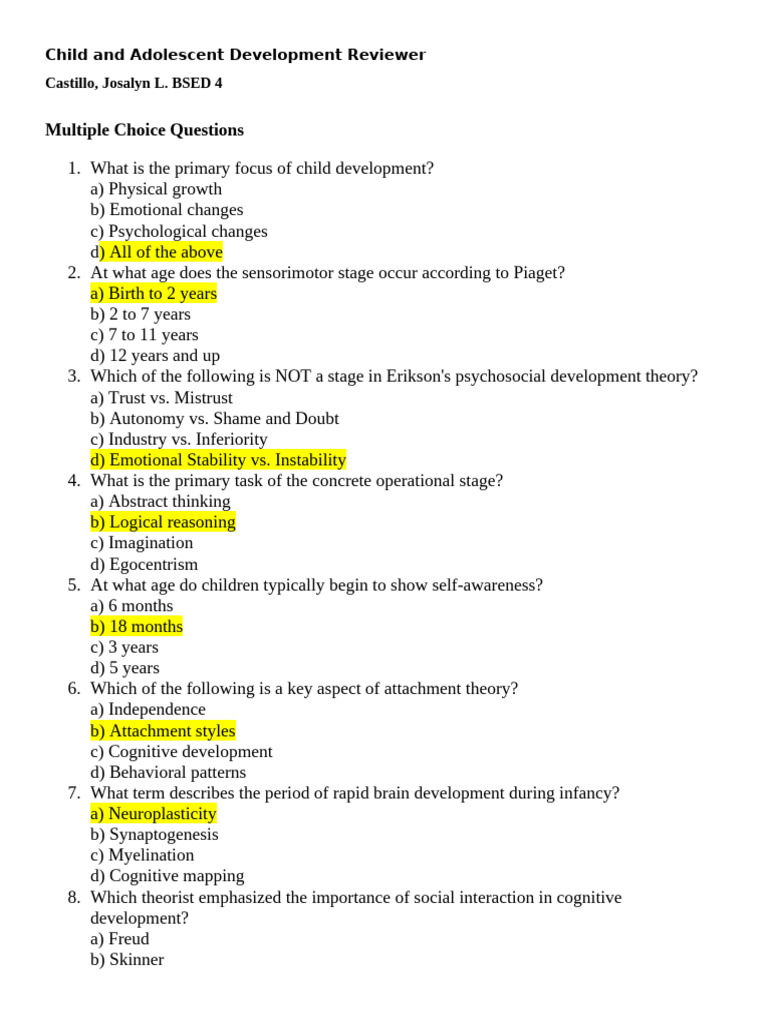 Child and Adolescent Development Reviewer | PDF | Developmental ...