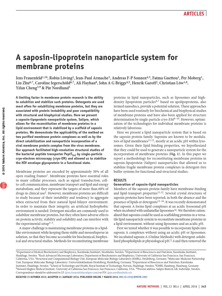 2016 Nat Method A Saposin-Lipoprotein Nanoparticle System For Membrane ...