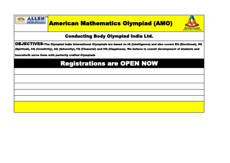 American Mathematics Olympiad (AMO) : Registrations Are OPEN NOW | PDF