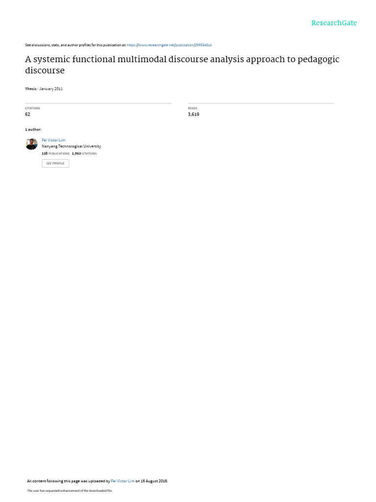 A Systemic Functional Multimodal Discourse Analysis Approach To Pedagogic Discourse | PDF ...