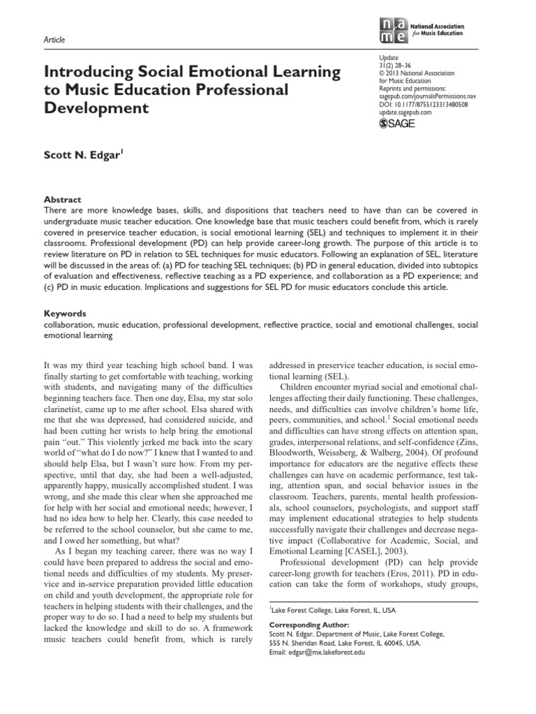 Introducing Social Emotional Learning to Music Education Professional ...