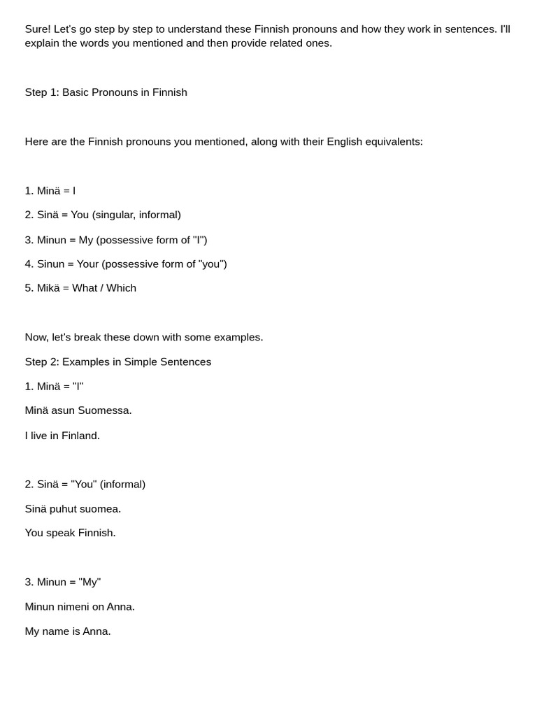 Sure! Let's Go Step by Step To Understand These Finnish Pronouns and ...