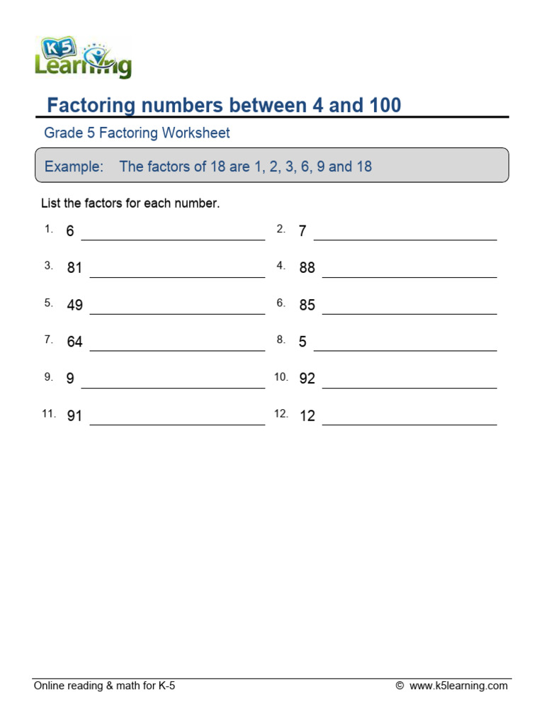 Grade 5 Factoring Worksheet K-5 | PDF