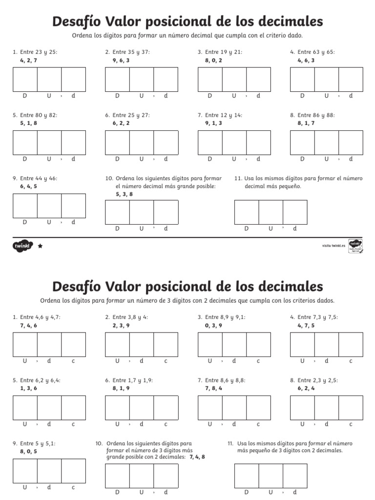 Desafío de Números Decimales 3 y 4 Dígitos | PDF | Los símbolos ...