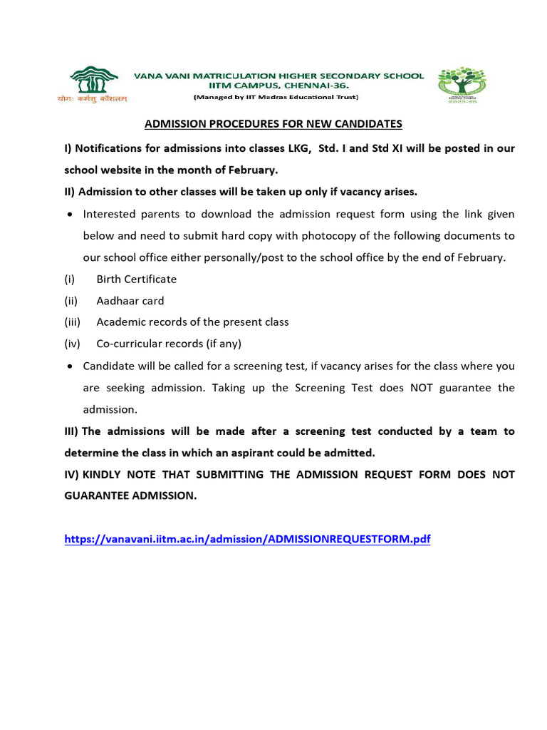Admission Procedures for New Students | PDF