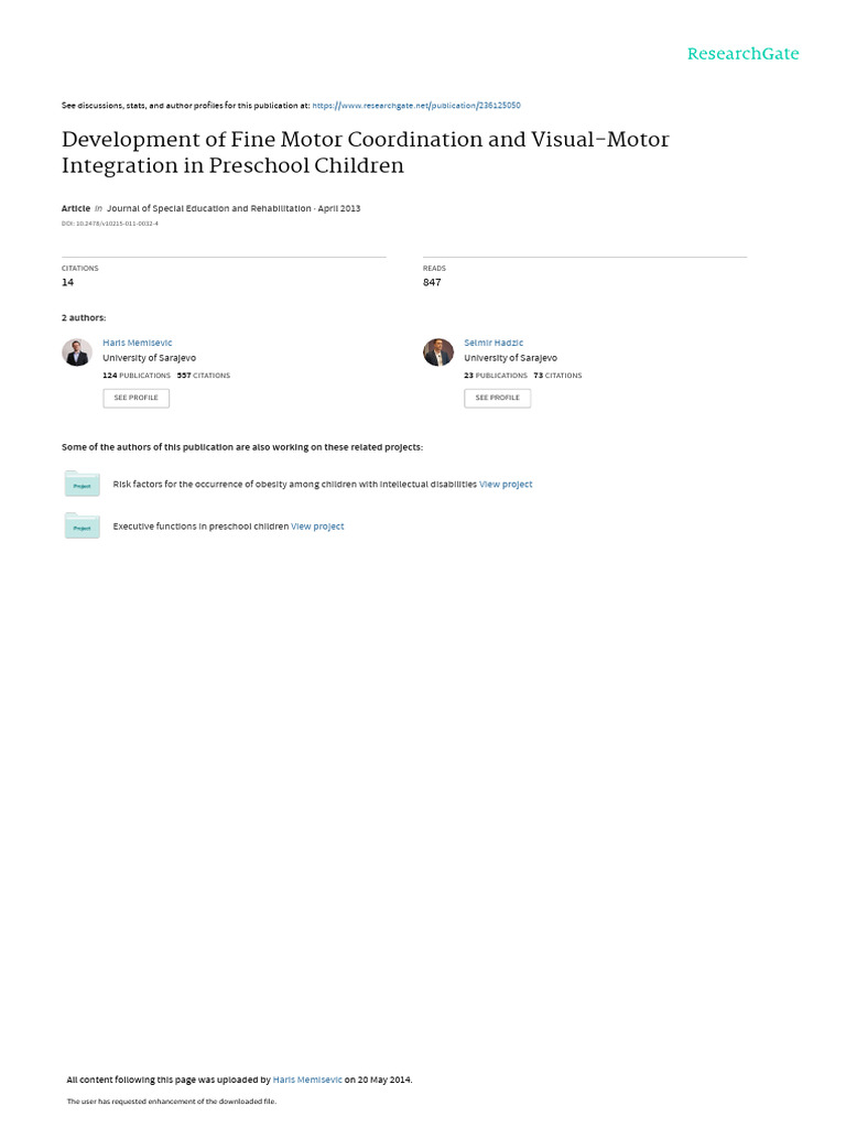 Development of Fine Motor Coordination and Visual-Motor Integration in ...