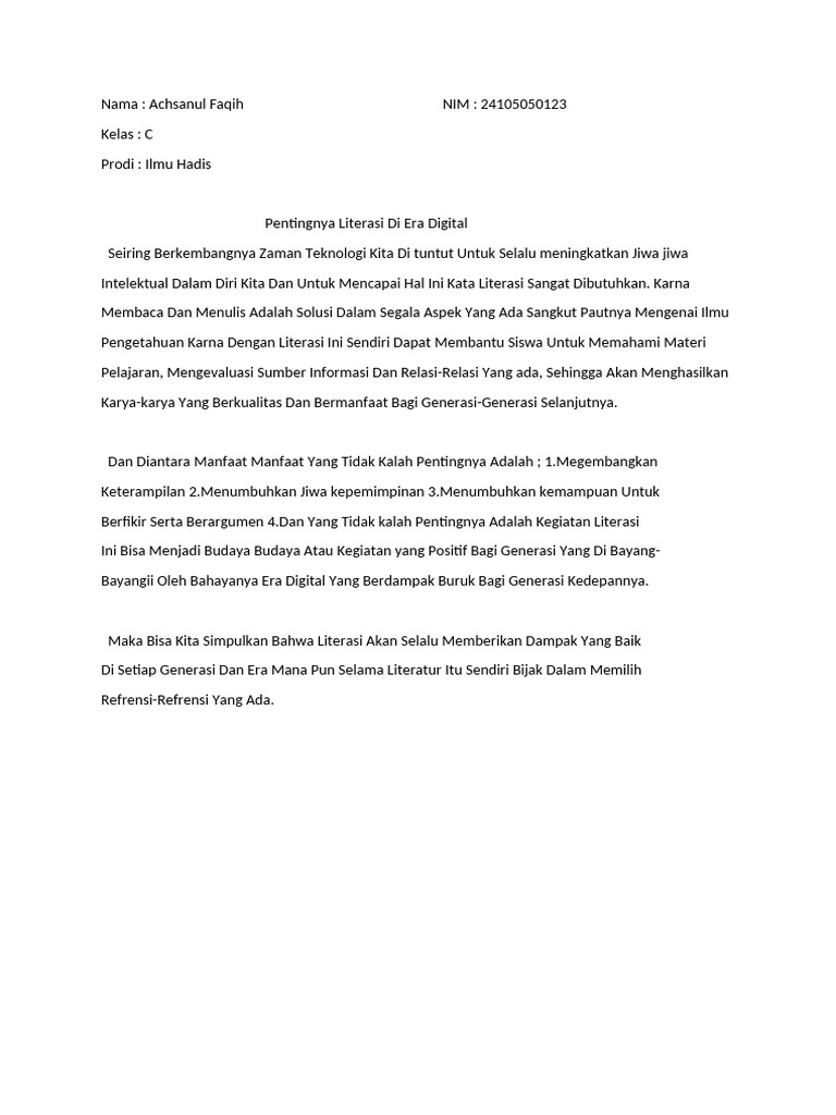 Pentingnya Literasi Di Era Digital | PDF