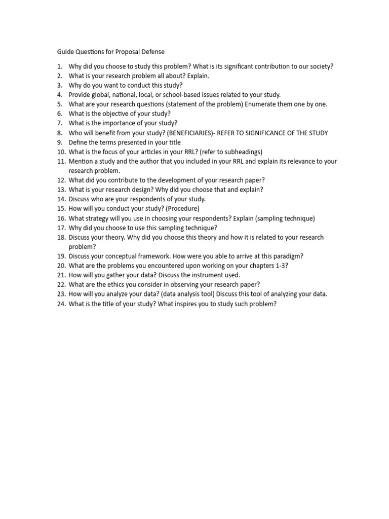 Guide Questions Proposal Defense | PDF