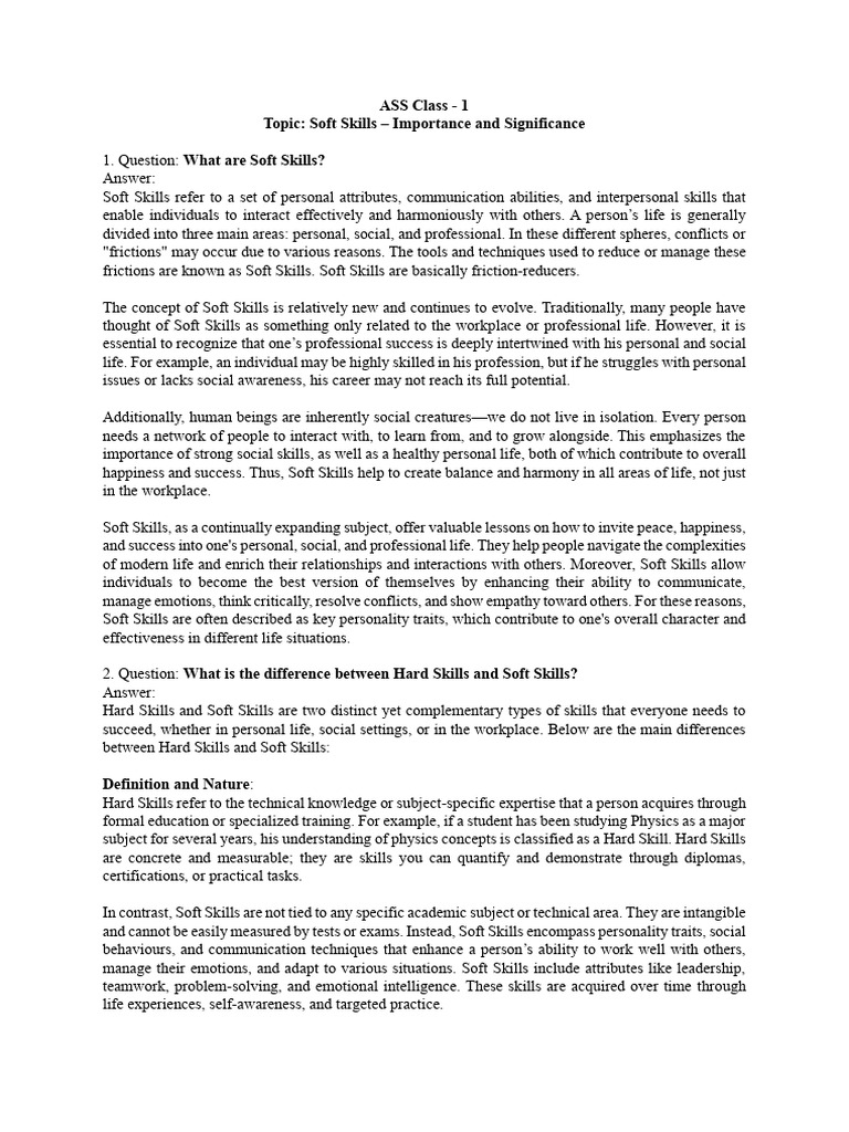 Ass Class 1 Pdf Skill Emotional Intelligence
