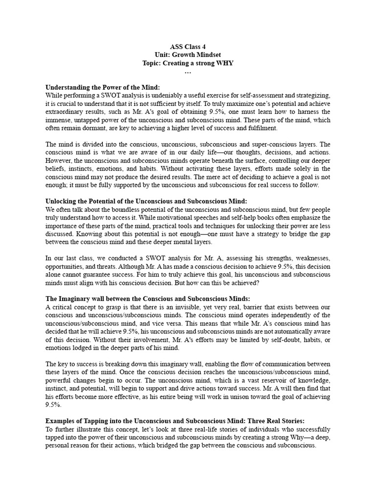 Ass Class 4 Pdf Unconscious Mind Mind