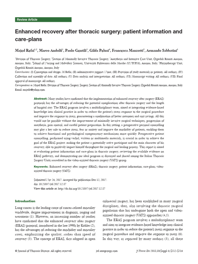 Enhanced Recovery After Thoracic Surgery - Patient Information and Care ...