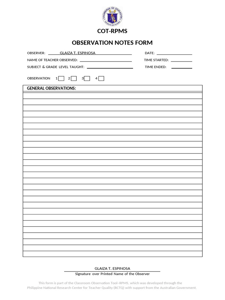 Observation Notes Form 051018 | PDF
