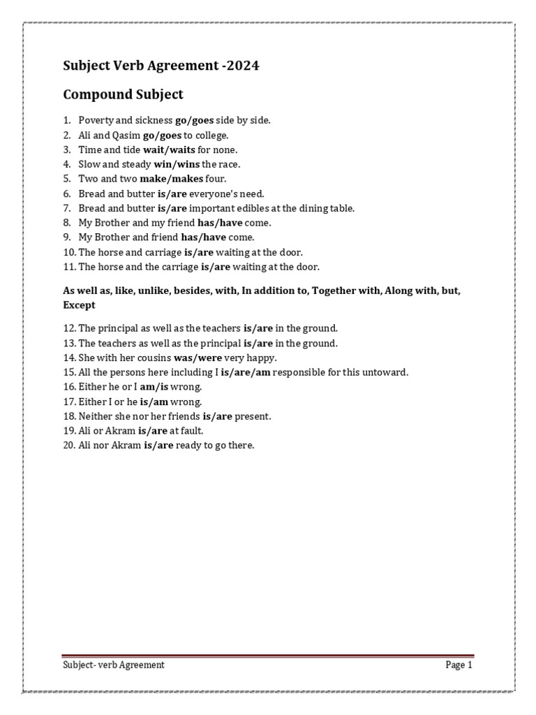 Subject-Verb Agreement-Practice 2024-Revised | PDF | Grammatical Number ...