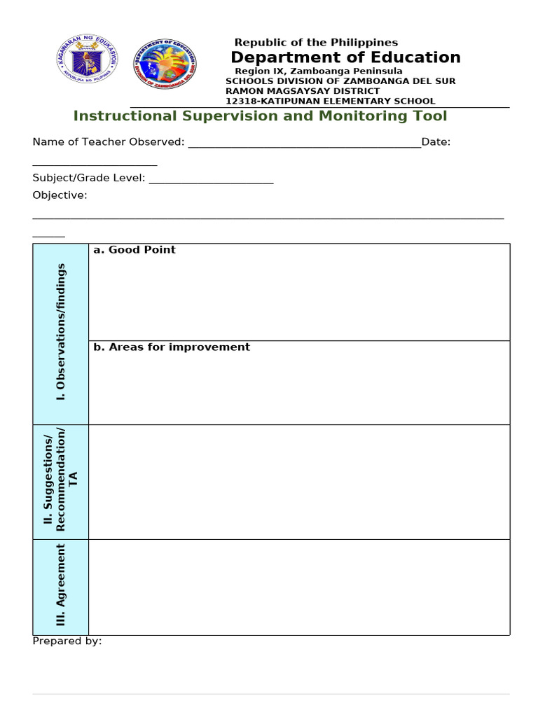 M&E Framework for Teacher Observation | PDF