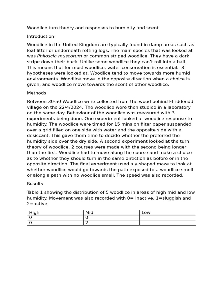 Woodlice turn theory | PDF | Odor | Experiment