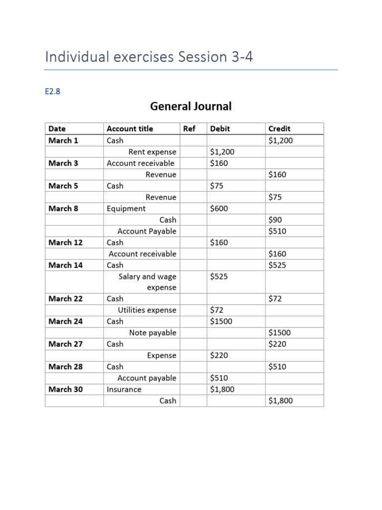 Individual Exercises For Session 3-4 | PDF | Debits And Credits ...