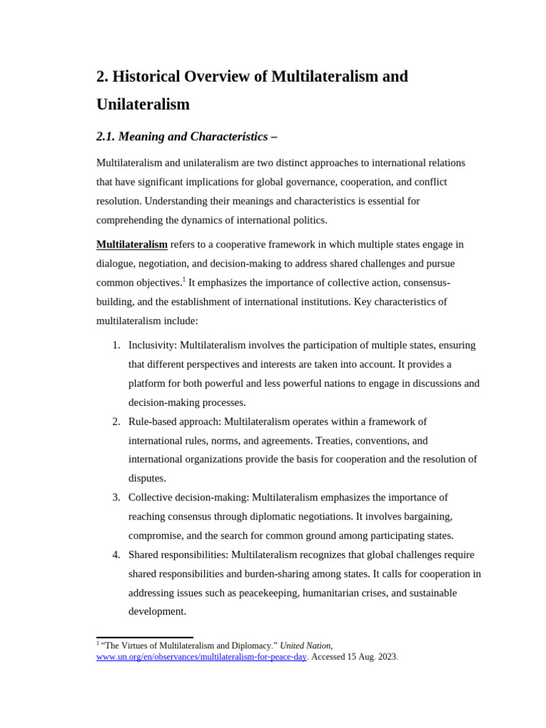 Historical overview of multilateralsim and unilateralism | PDF ...