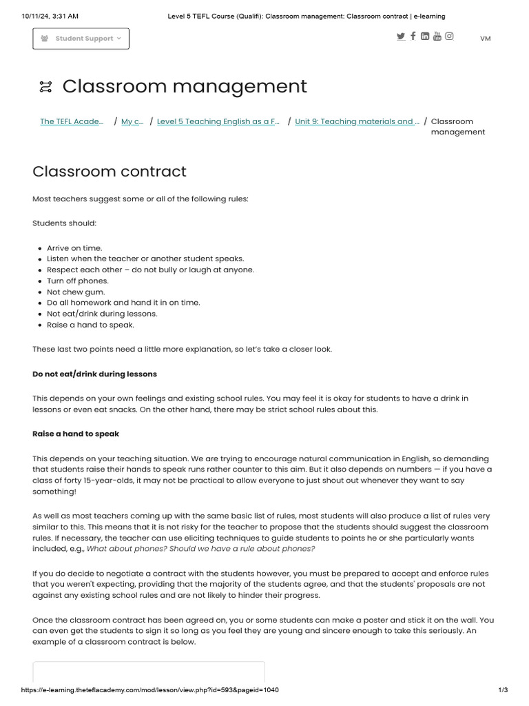 Level 5 TEFL Course (Qualifi)_ Classroom management_ Classroom contract _ e-learning cha9 | PDF ...