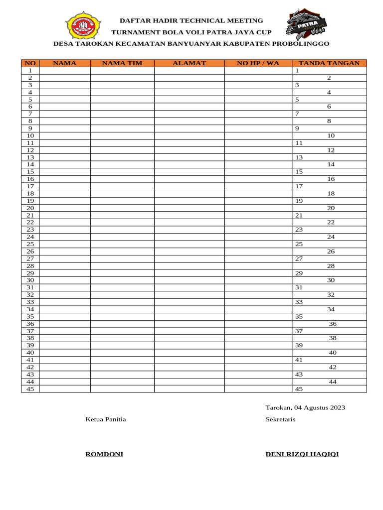 Daftar Hadir Technical Meeting | PDF