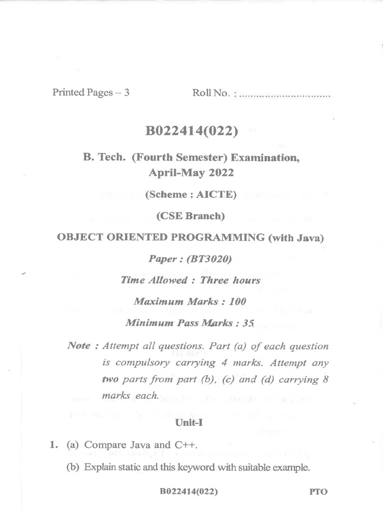 2022-Apr-May-Object Oriented Progg. in Java (AICTE) | PDF