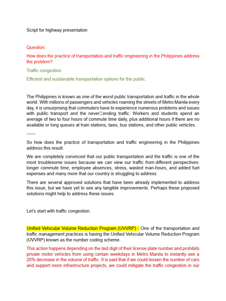 Script For Highway Presentation | PDF | Transport | Land Transport