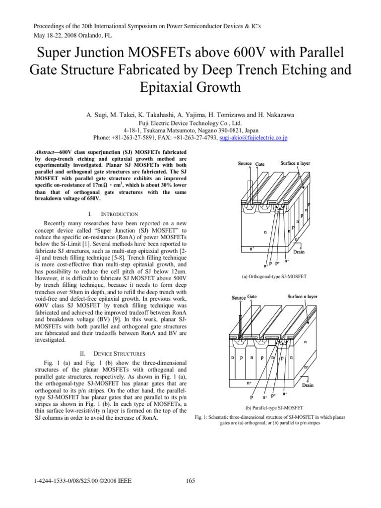 Super Junction MOSFETs Above 600V With Parallel Gate Structure ...