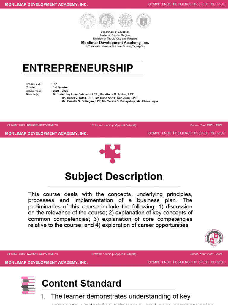 Entrepreneurship Course Overview 2024-2025 | PDF | Market (Economics ...