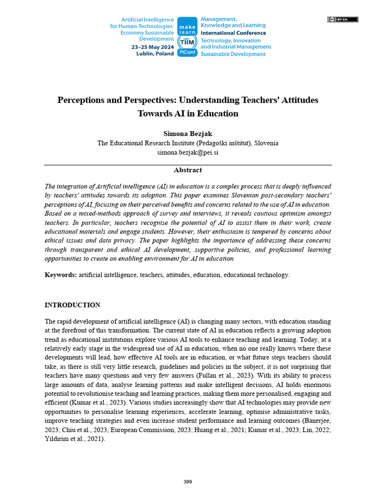 Perceptions and Perspectives: Understanding Teachers' Attitudes Towards AI in Education | PDF ...