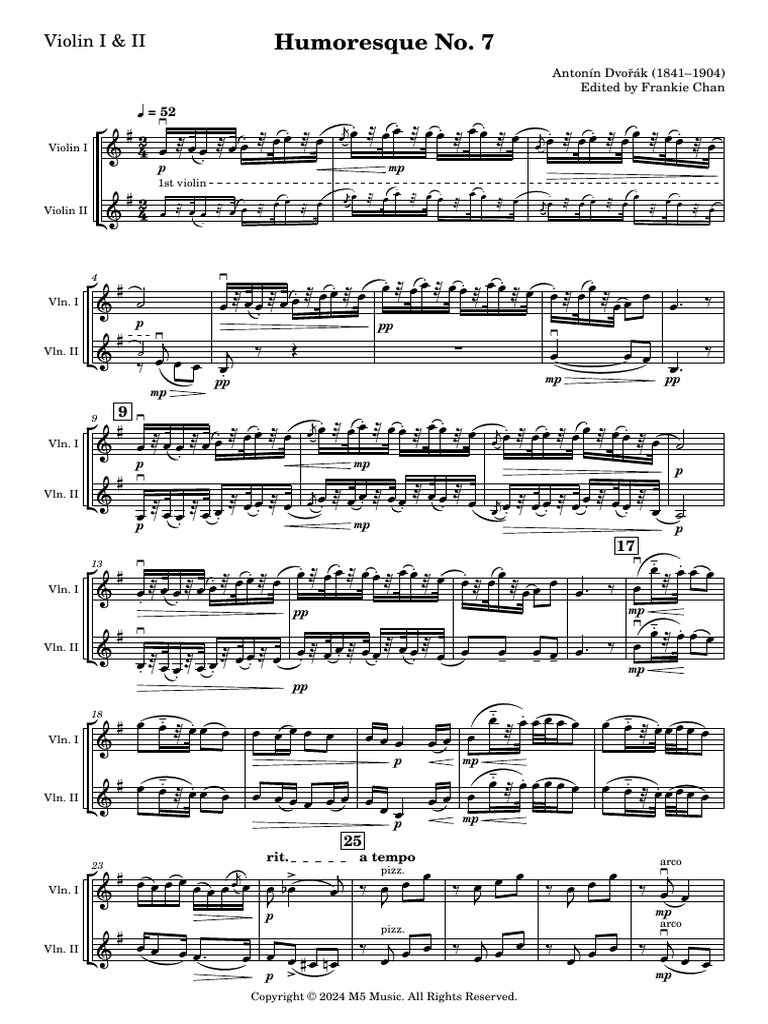 Humoresque No. 7 Violin - I - II 1 | PDF | Compositions | Public Domain ...