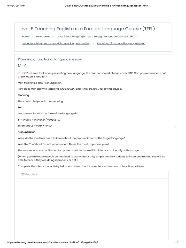 TEFL Level 5: MFP in Language Lessons | PDF | English Language ...