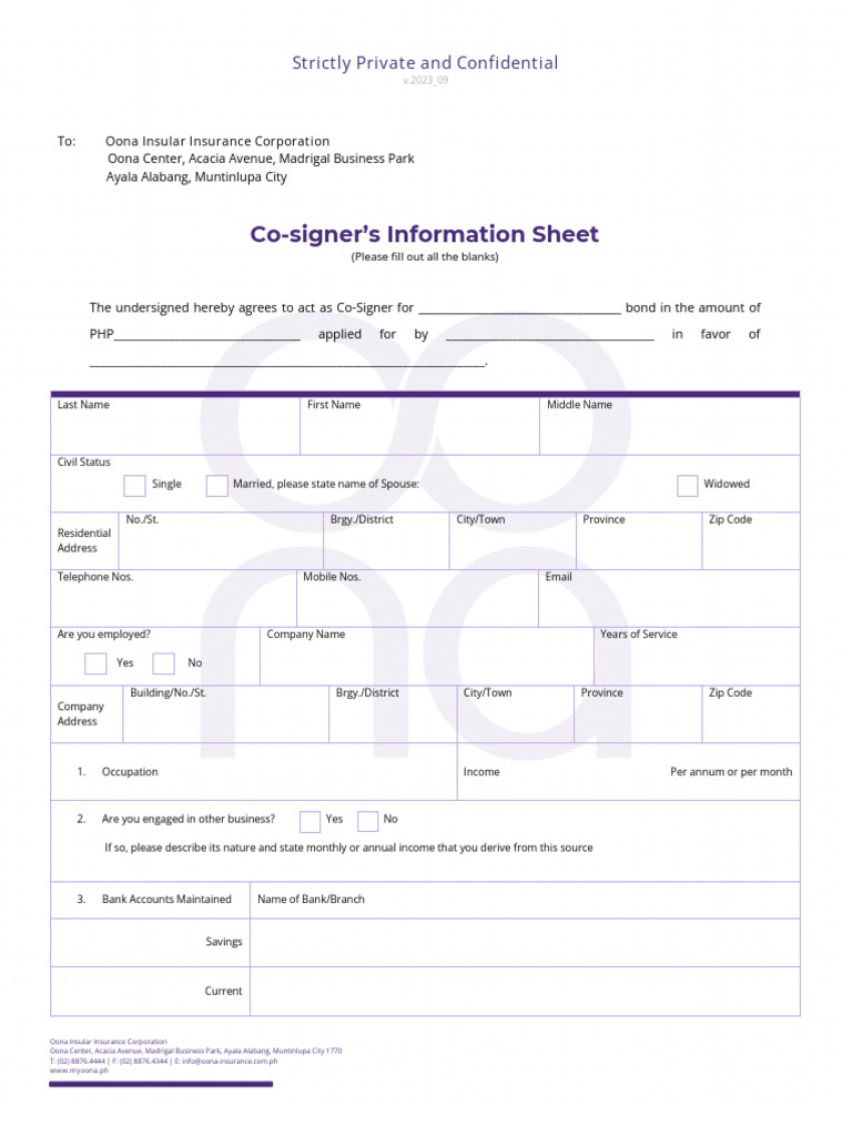Oona Co-signer Info Sheet_v2309 2 | PDF | Money | Personal Finance