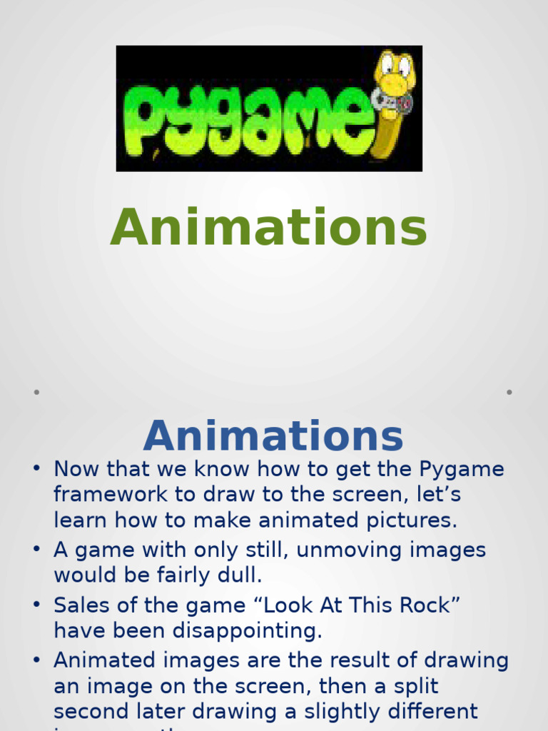 Pygame - Part 3 Animation | PDF | Frame Rate | Film Frame