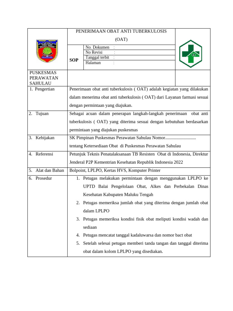 Sop Penerimaan Obat Anti Tuberkulosis | PDF | Pengembangan Diri
